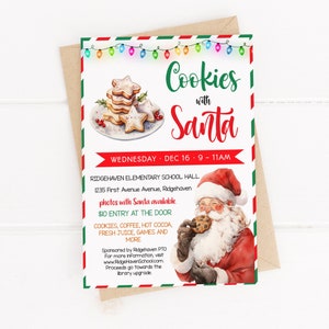 EDITABLE Cookies With Santa Flyer, Printable Santa Cookies Invitation ...
