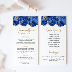 Blue and Gold Floral Birthday Program, Royal Blue, Birthday Program ...