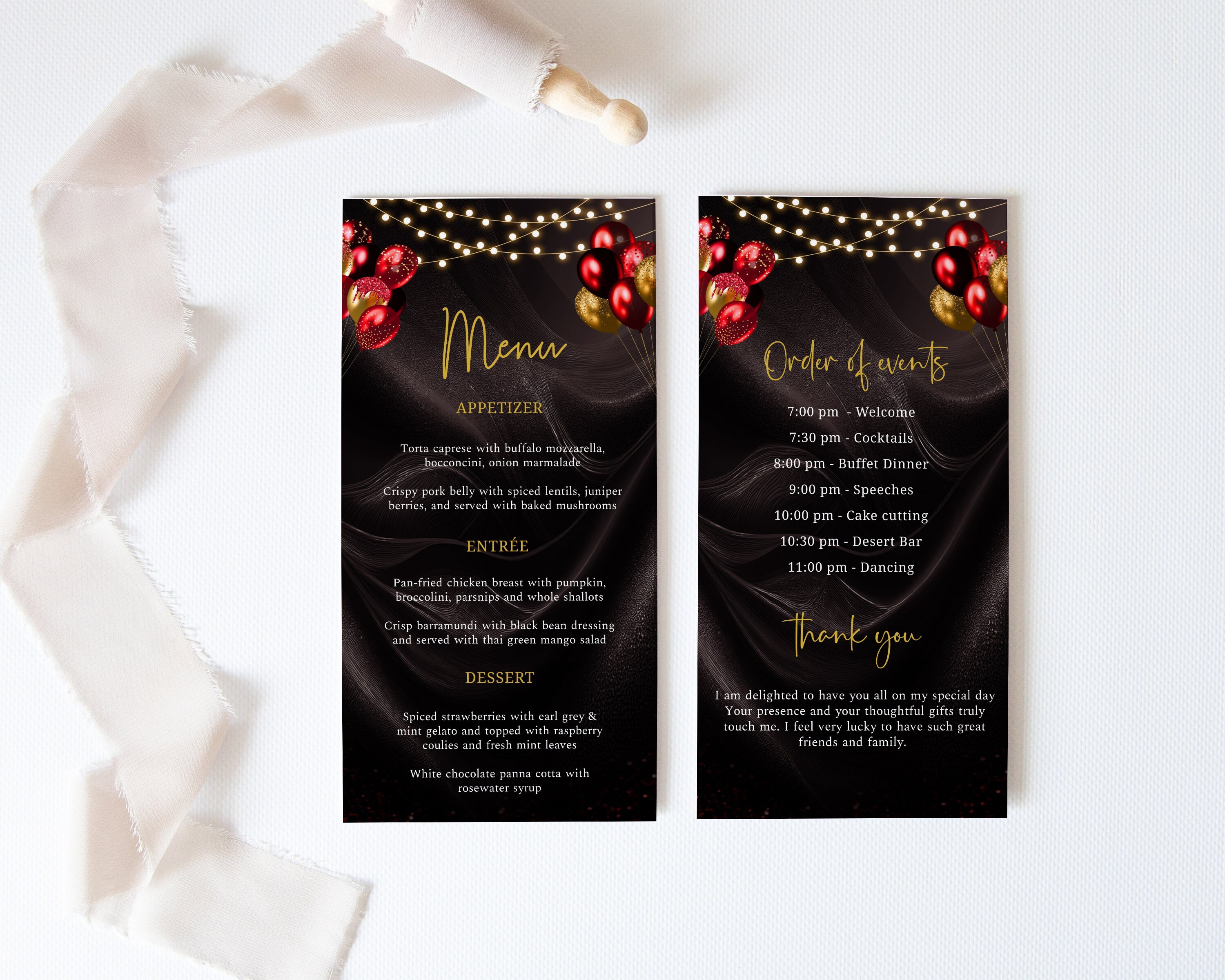 Red and Gold Balloons Birthday Program Birthday Program - Etsy