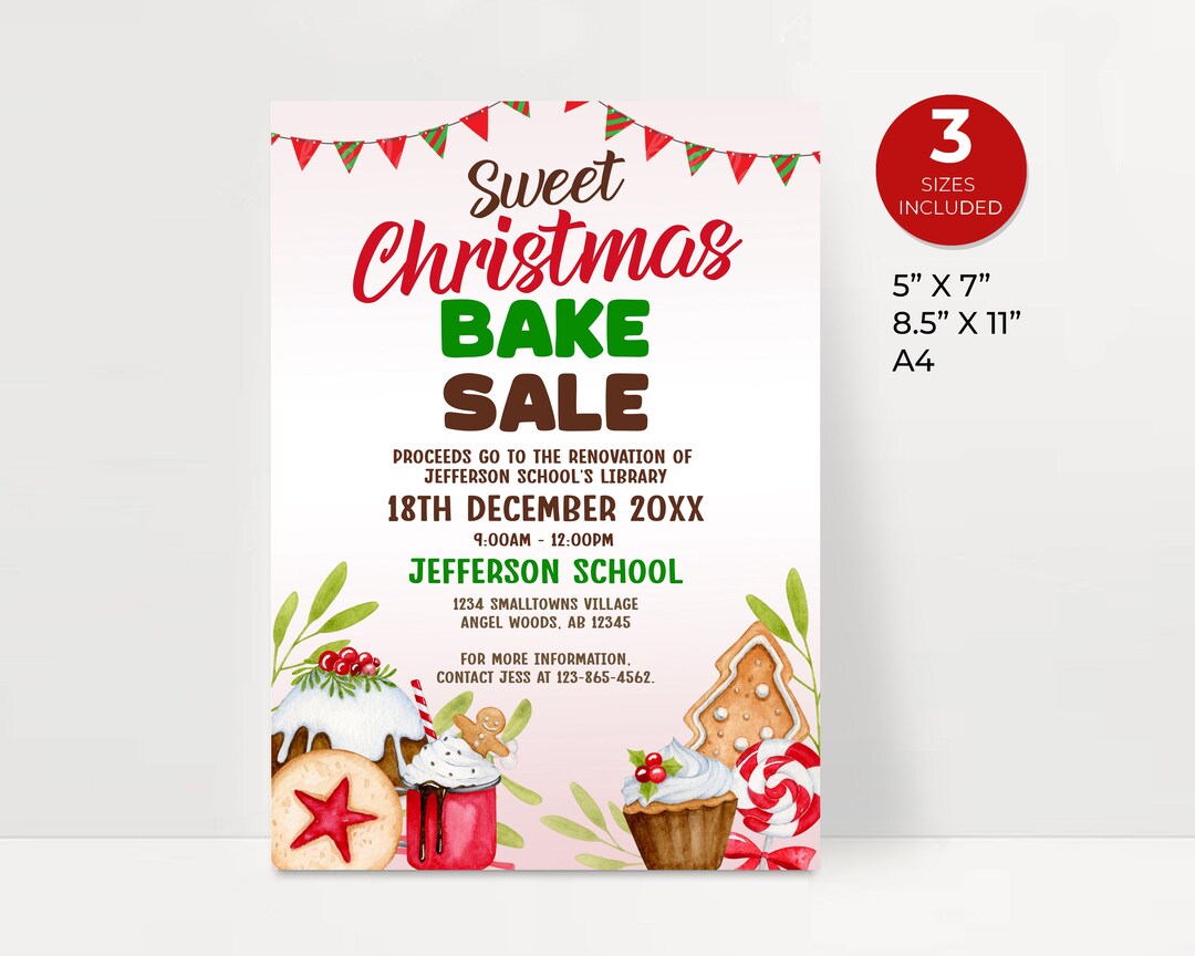 Christmas Bake Sale Flyer, Pie Cupcakes Winter Fundraiser, Bake Sale ...