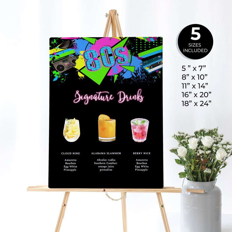 80s Bar Menu Sign Signature Drinks Sign Chalkboard Design - Etsy