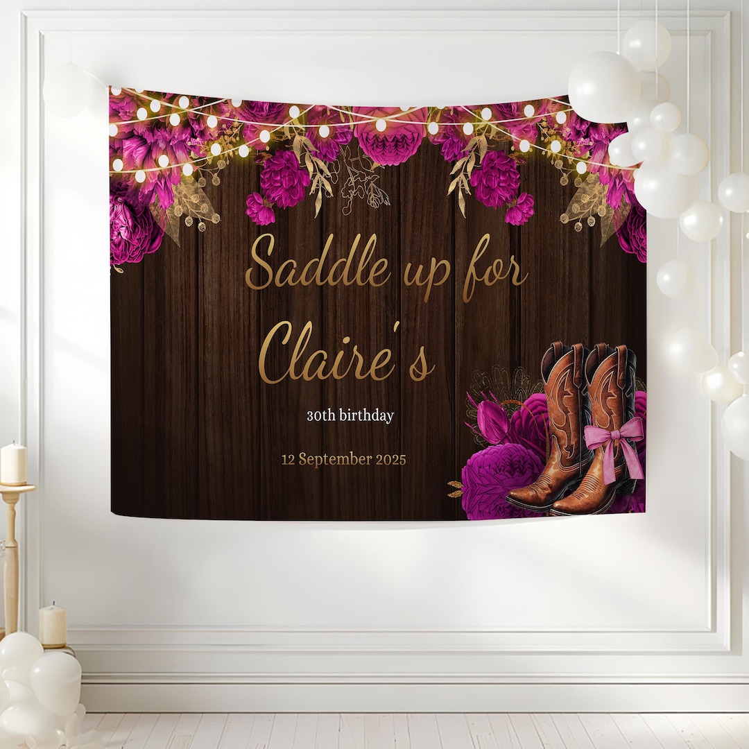 Hot Pink Cowgirl Boots Printable Banner, Editable Country Rustic Barn ...