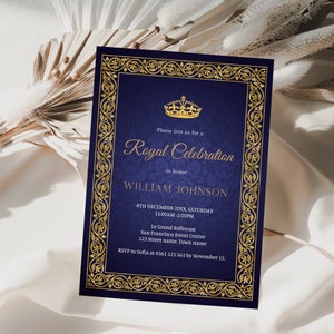 Royal Birthday Party Invitation, King, Queen, Blue and Gold Birthday ...