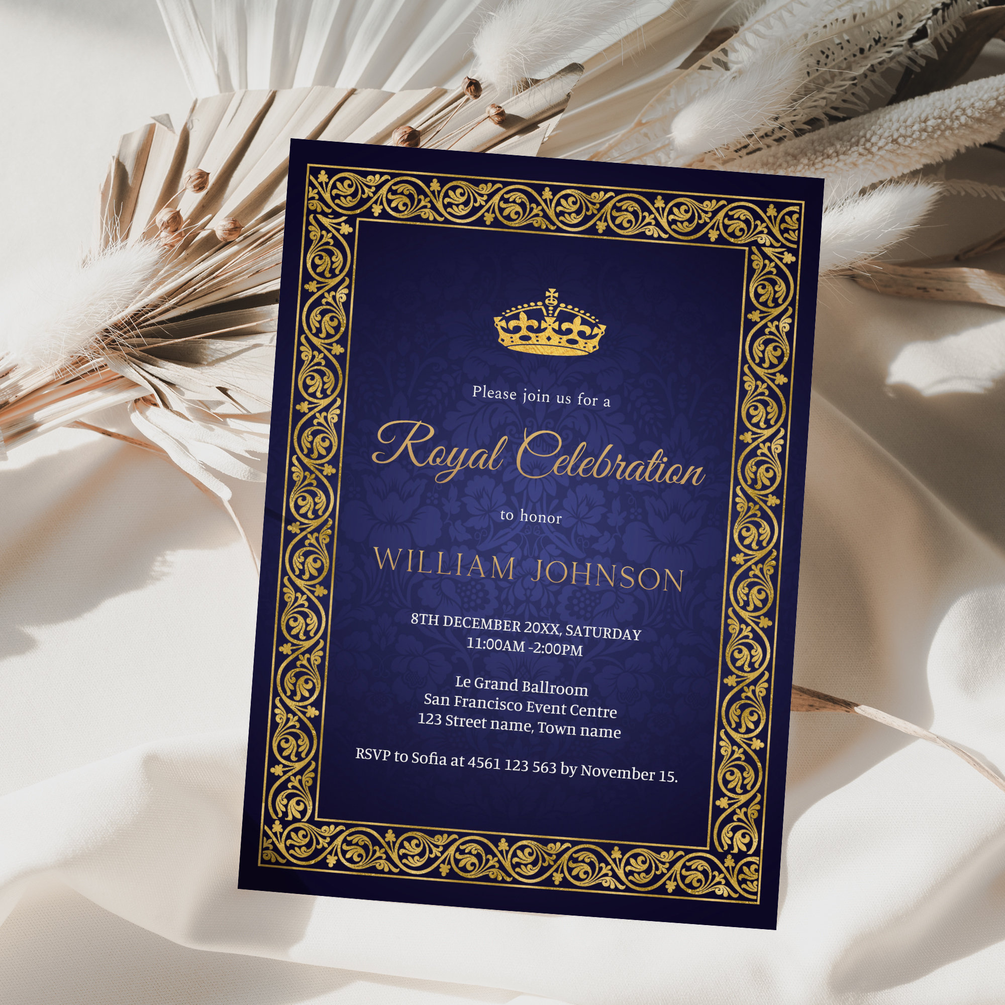 Royal Birthday Party Invitation, King, Queen, Blue and Gold Birthday ...