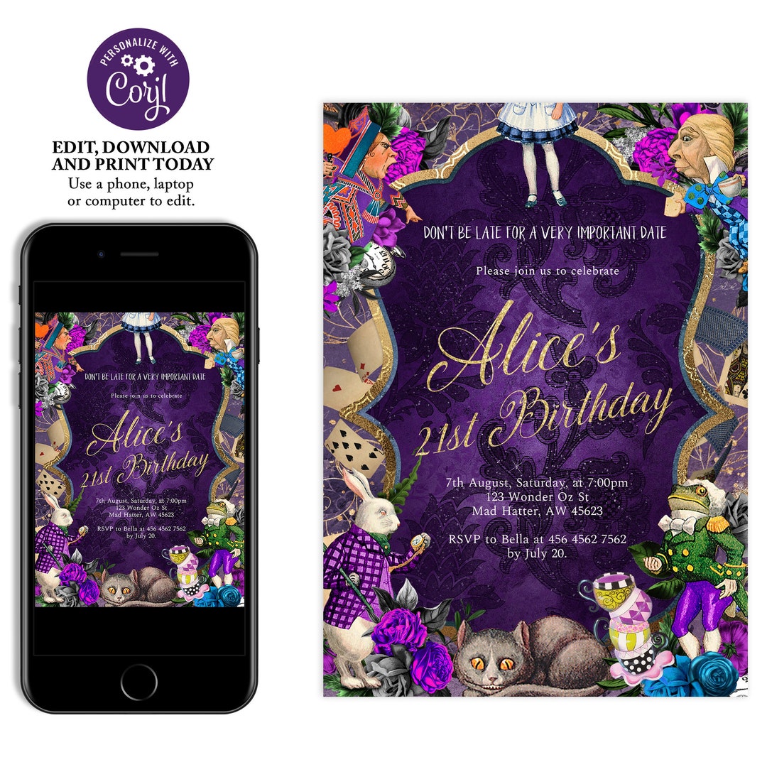 Alice in Wonderland Birthday Invitation for Adults, Whimsical Gala Ball ...