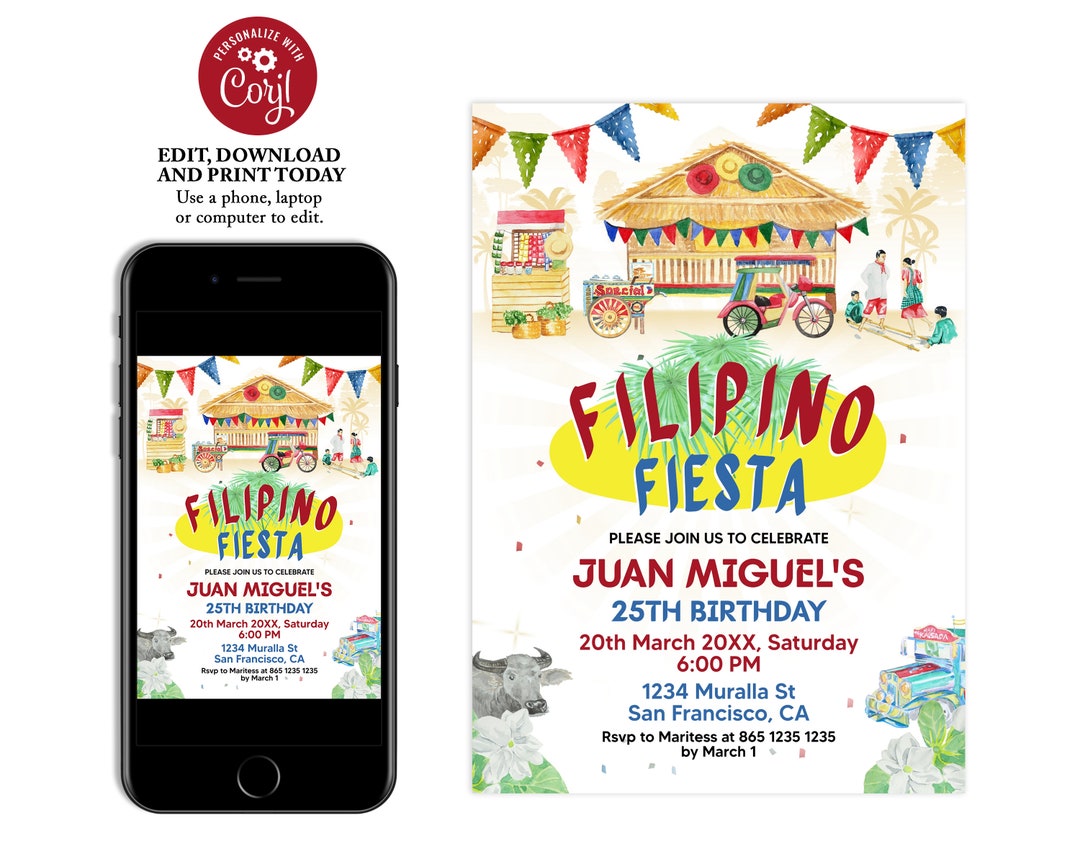 Filipino Birthday Invitation, Filipino Fiesta, Filipino Buffet Invite ...