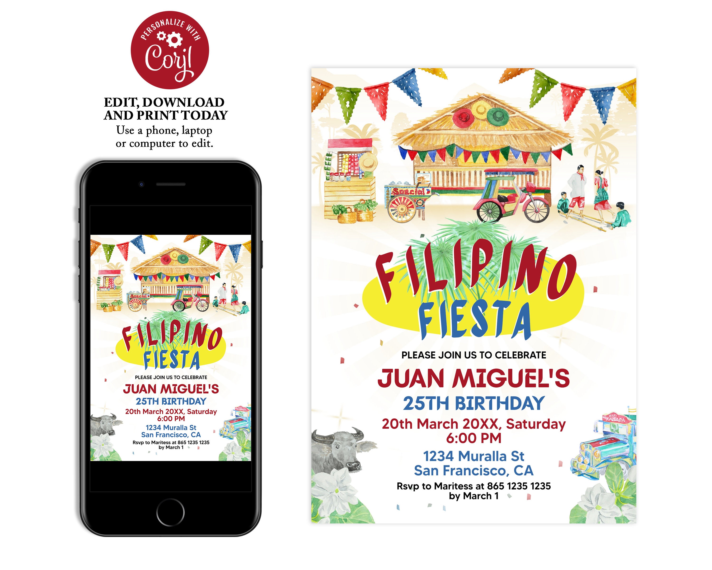 Filipino Birthday Invitation Filipino Fiesta Filipino Buffet Etsy Canada