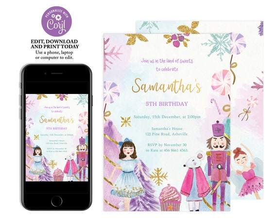 Nutcracker Birthday Invitation Winter Pink Girl Sugar Plum - Etsy