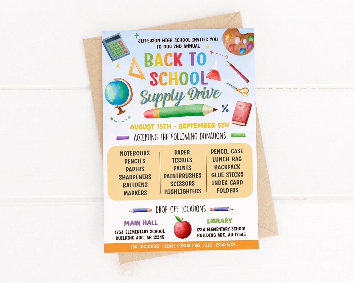School Supply Drive Flyer, Printable PTA PTO Flyer, School Supplies ...