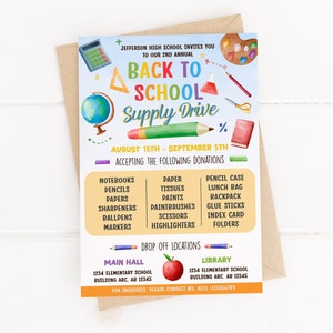 School Supply Drive Flyer, Printable PTA PTO Flyer, School Supplies ...