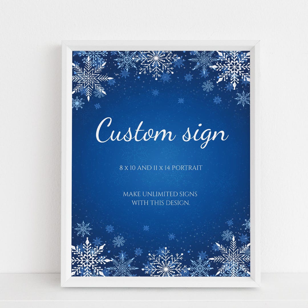 Editable Winter Wedding Custom Sign, Snowflakes Welcome Sign Template ...