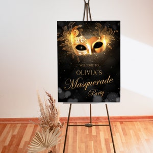 Gold Masquerade Party Welcome Sign, Masquerade Poster Sweet 16, Mardi ...