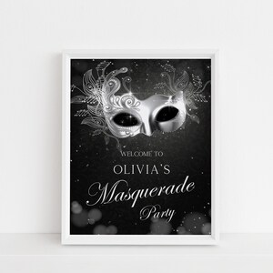 Silver Masquerade Party Welcome Sign, Masquerade Poster Sweet 16, Mardi ...