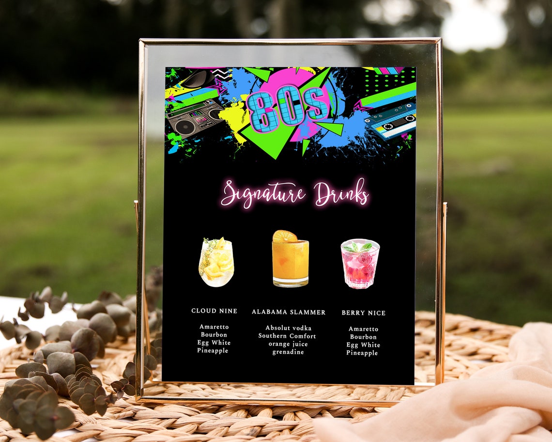 80s Bar Menu Sign Signature Drinks Sign Chalkboard Design - Etsy