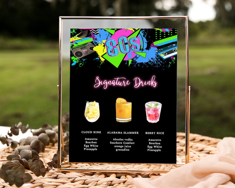 80s Bar Menu Sign Signature Drinks Sign Chalkboard Design - Etsy