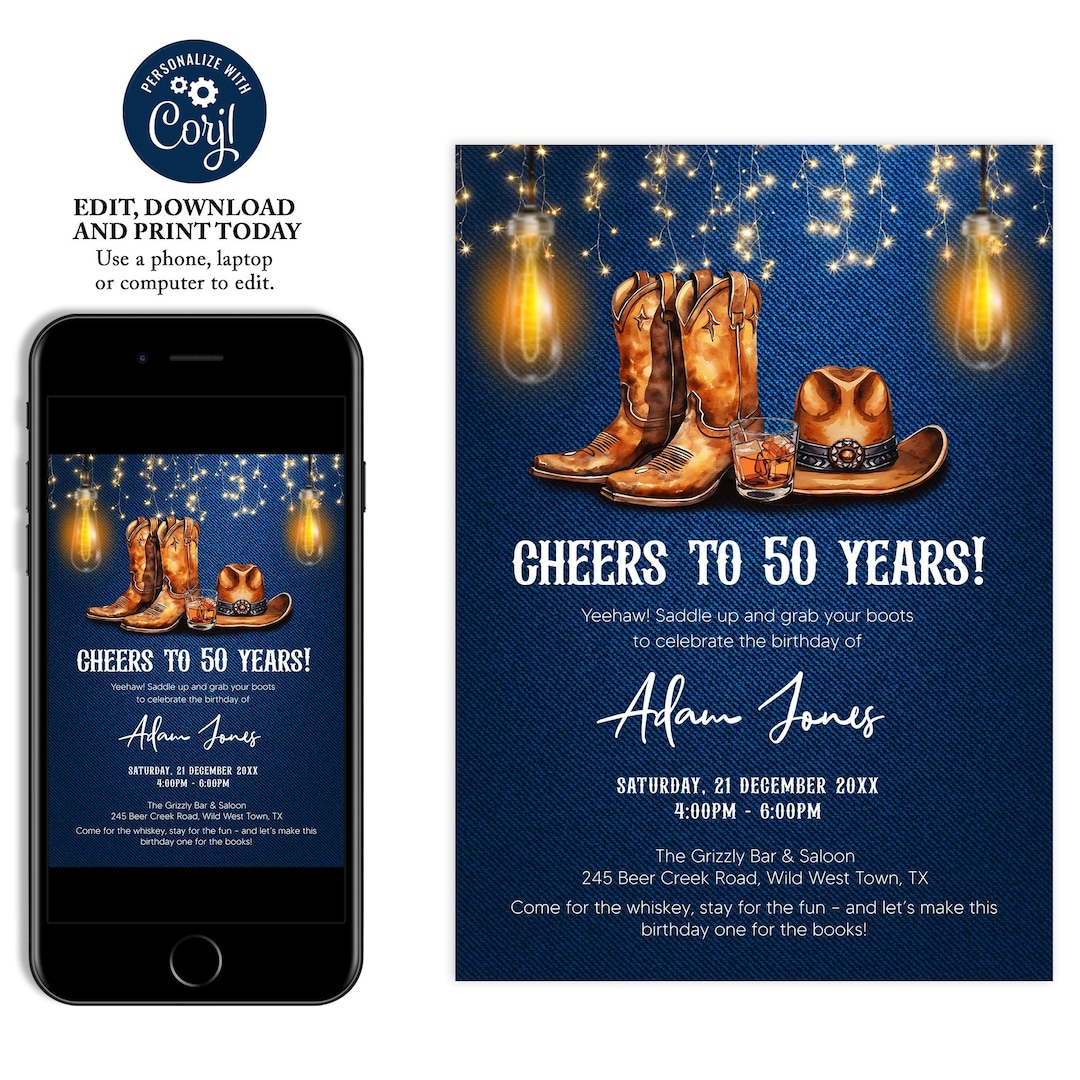 Boots & Whiskey Western Birthday Party Invitation, Country Rustic ...