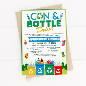 Can and Bottle Drive Fundraiser Flyer, Printable PTA PTO, School Church ...