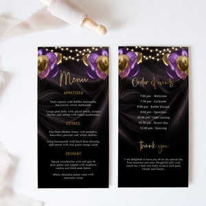 Purple and Gold Balloons Birthday Program, Birthday Program Template ...