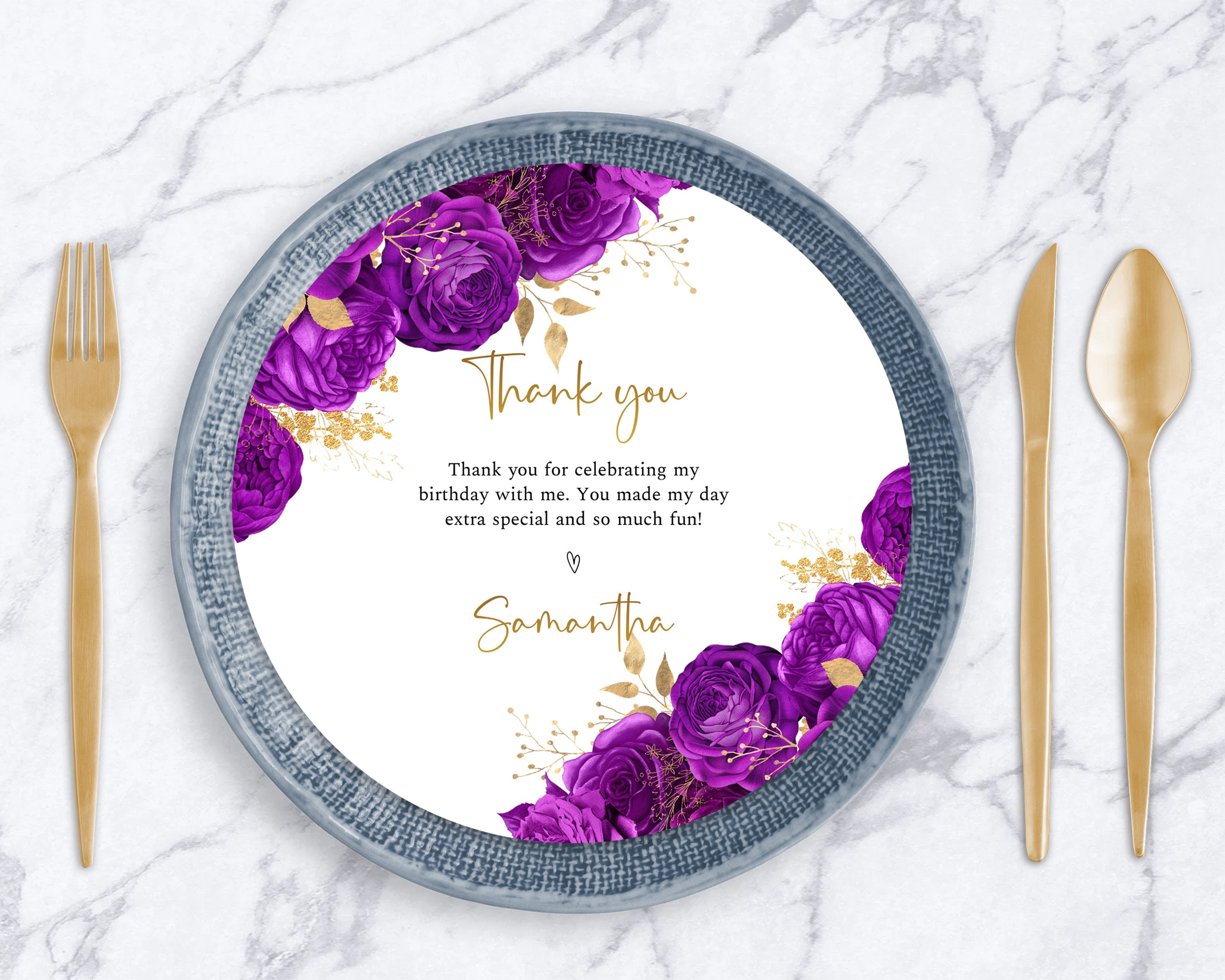 Purple and Gold Charger Plate Insert Birthday Floral Charger - Etsy