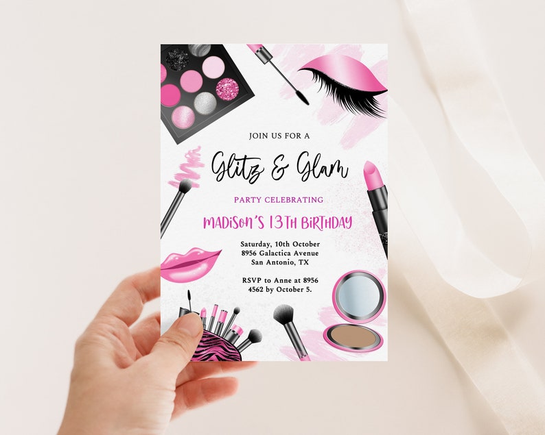 Makeup Birthday Party Invitation Editable Glitz and Glam - Etsy