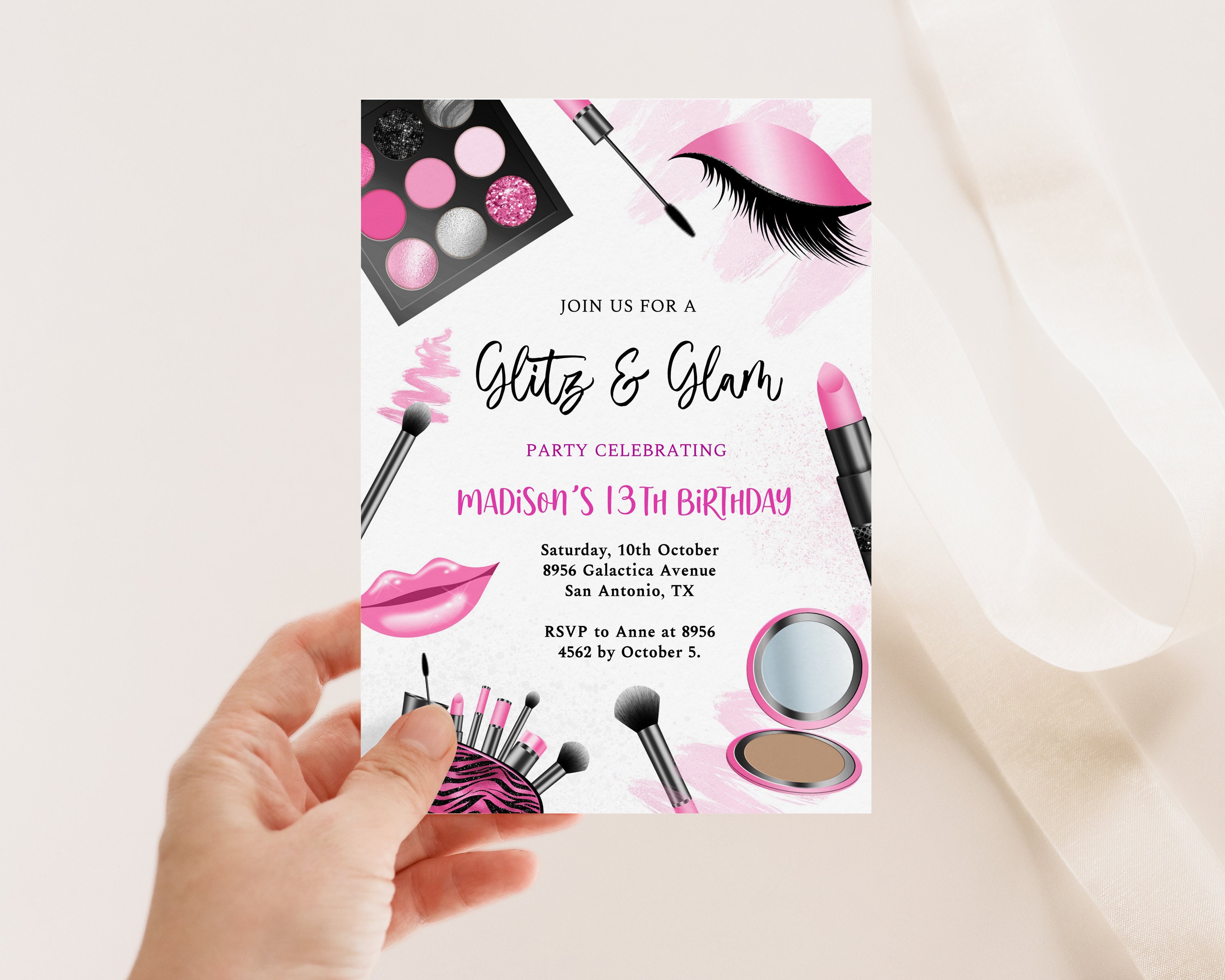 Makeup Birthday Party Invitation Editable Glitz and Glam - Etsy