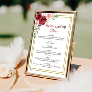 Editable Melbourne Cup Menu Template, Red and Pink Floral Menu Template ...