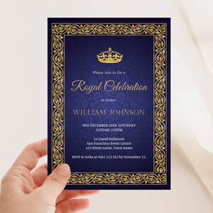 Royal Birthday Party Invitation, King, Queen, Blue and Gold Birthday ...