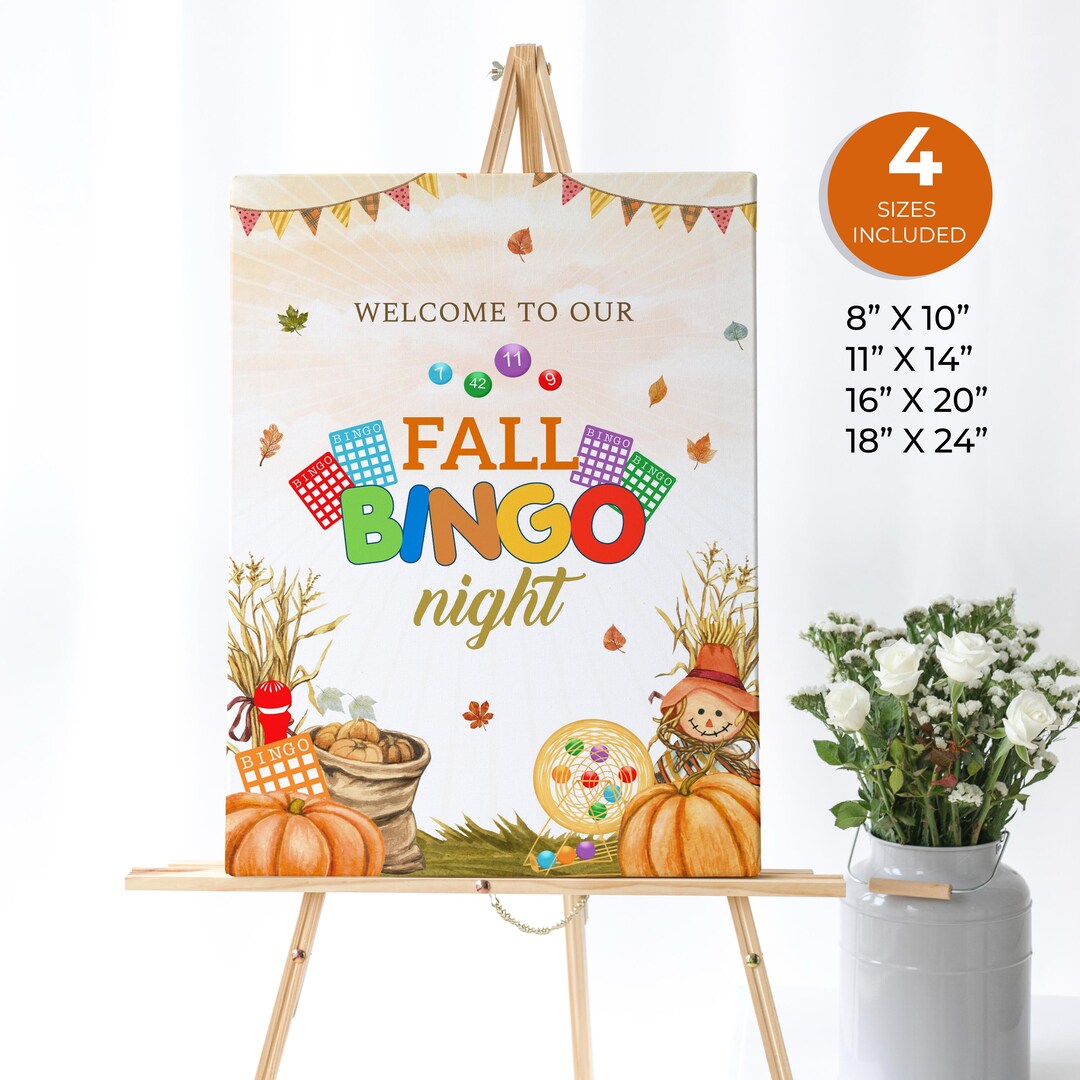 Fall Bingo Night Welcome Sign, Printable Autumn Bingo Welcome Poster ...