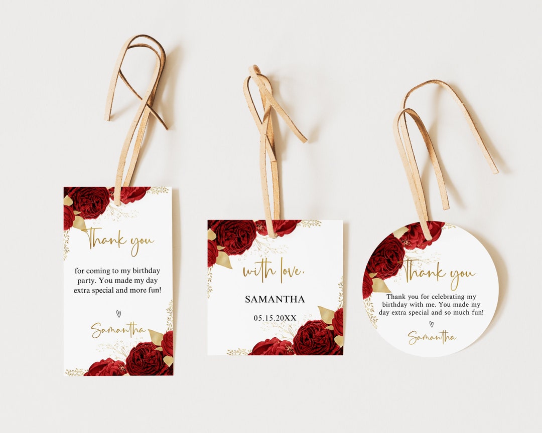 Red and Gold Floral Gift Tag Printable Wedding Favor Tags - Etsy