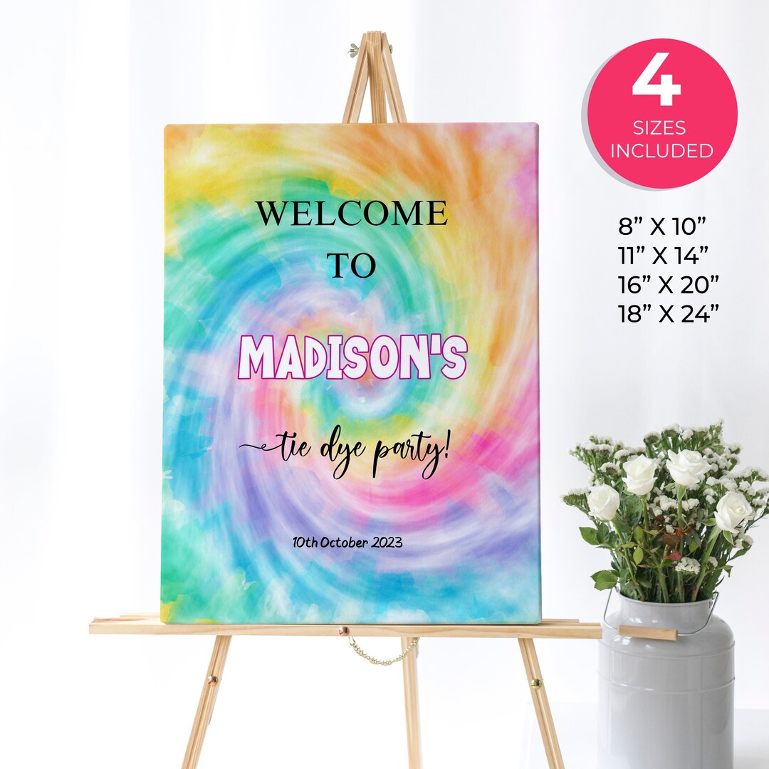 Tie Dye Welcome Sign, Rainbow Tie Dye Custom Sign, Editable Tie Dye ...