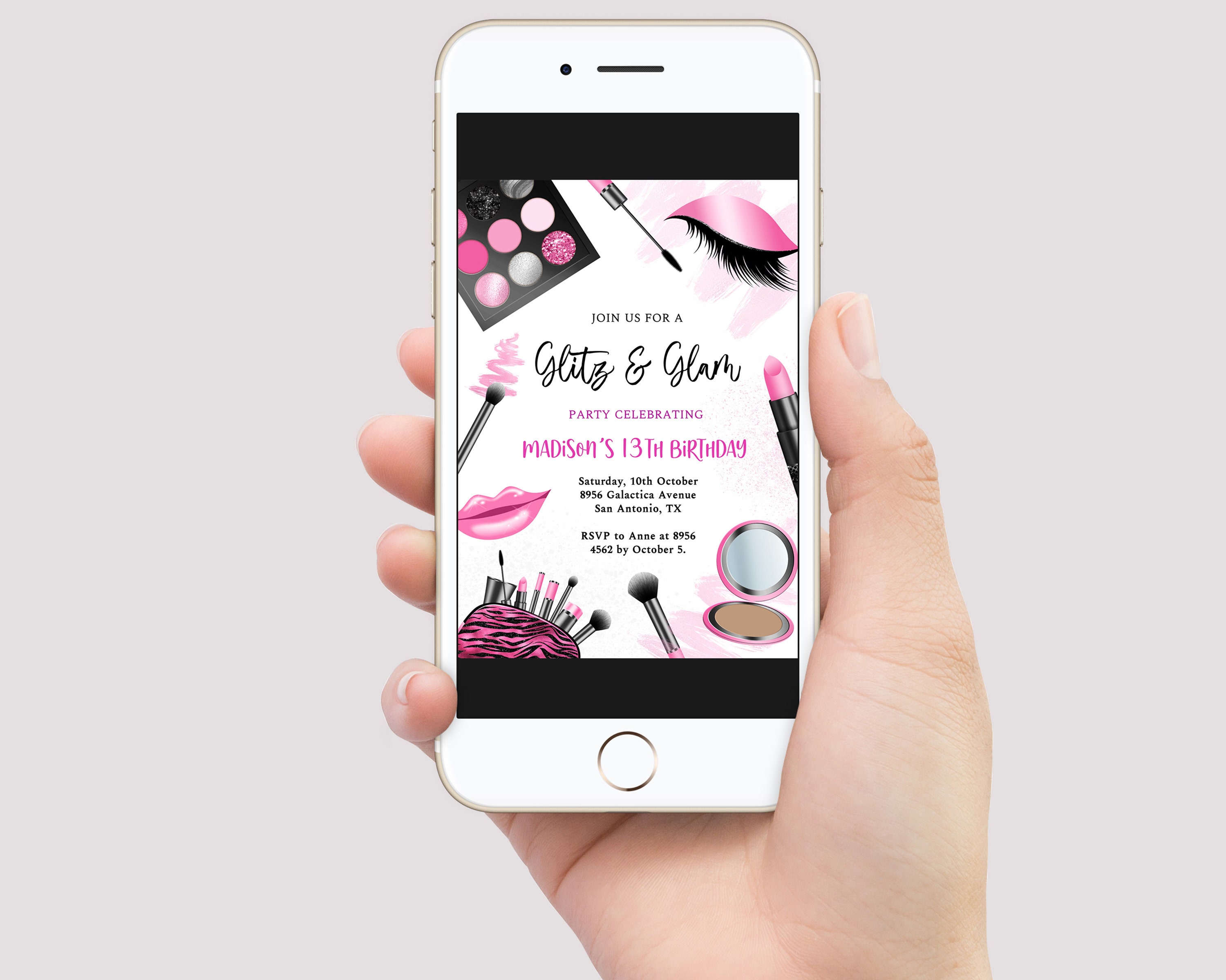 Makeup Birthday Party Invitation Editable Glitz and Glam - Etsy