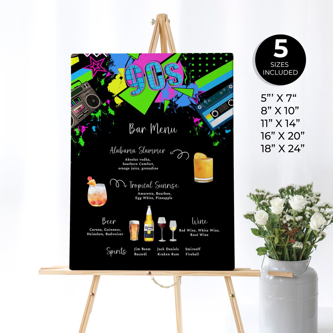 90s Bar Menu Sign, Signature Drinks Sign, Chalkboard Design Menu Bar ...
