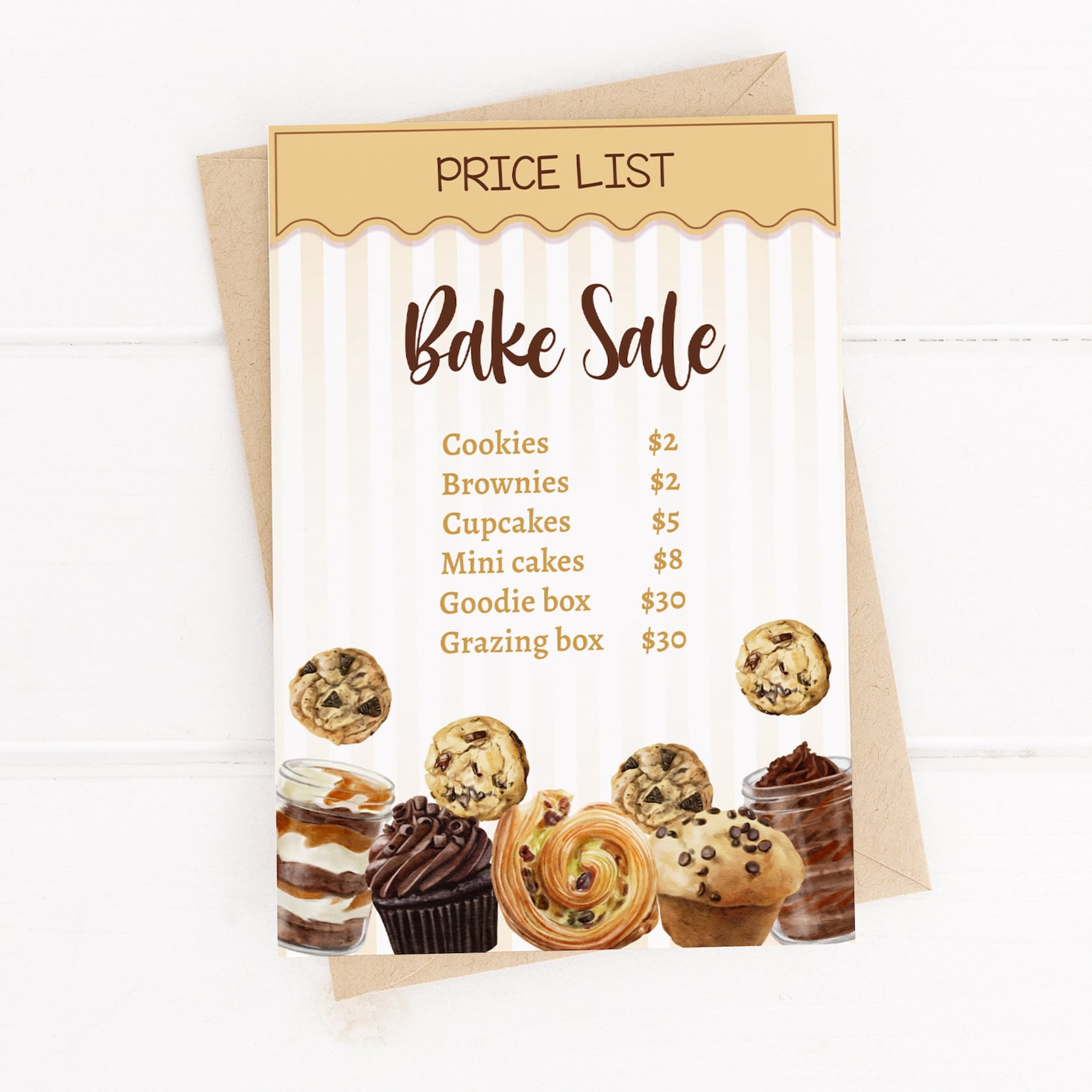 Bake Sale Price List Editable, Instant Download Bake Sale Sign, DIY ...
