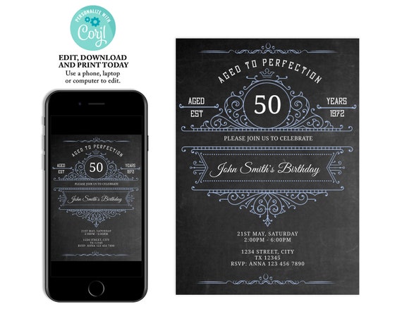 Vintage Birthday Invite for Men Whiskey Birthday Invitation | Etsy