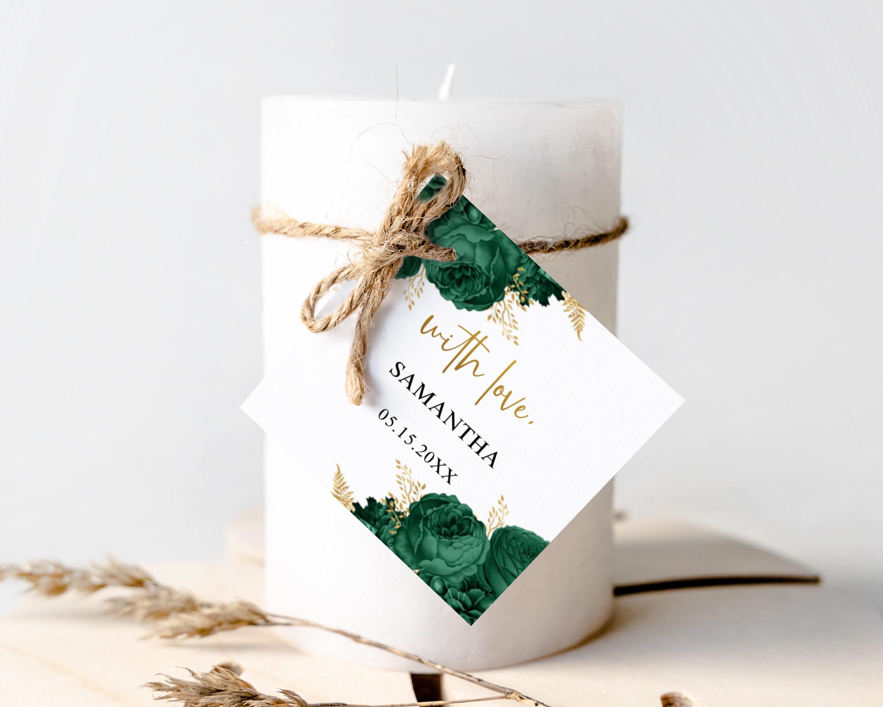 Emerald Green and Gold Floral Gift Tag Printable Wedding - Etsy