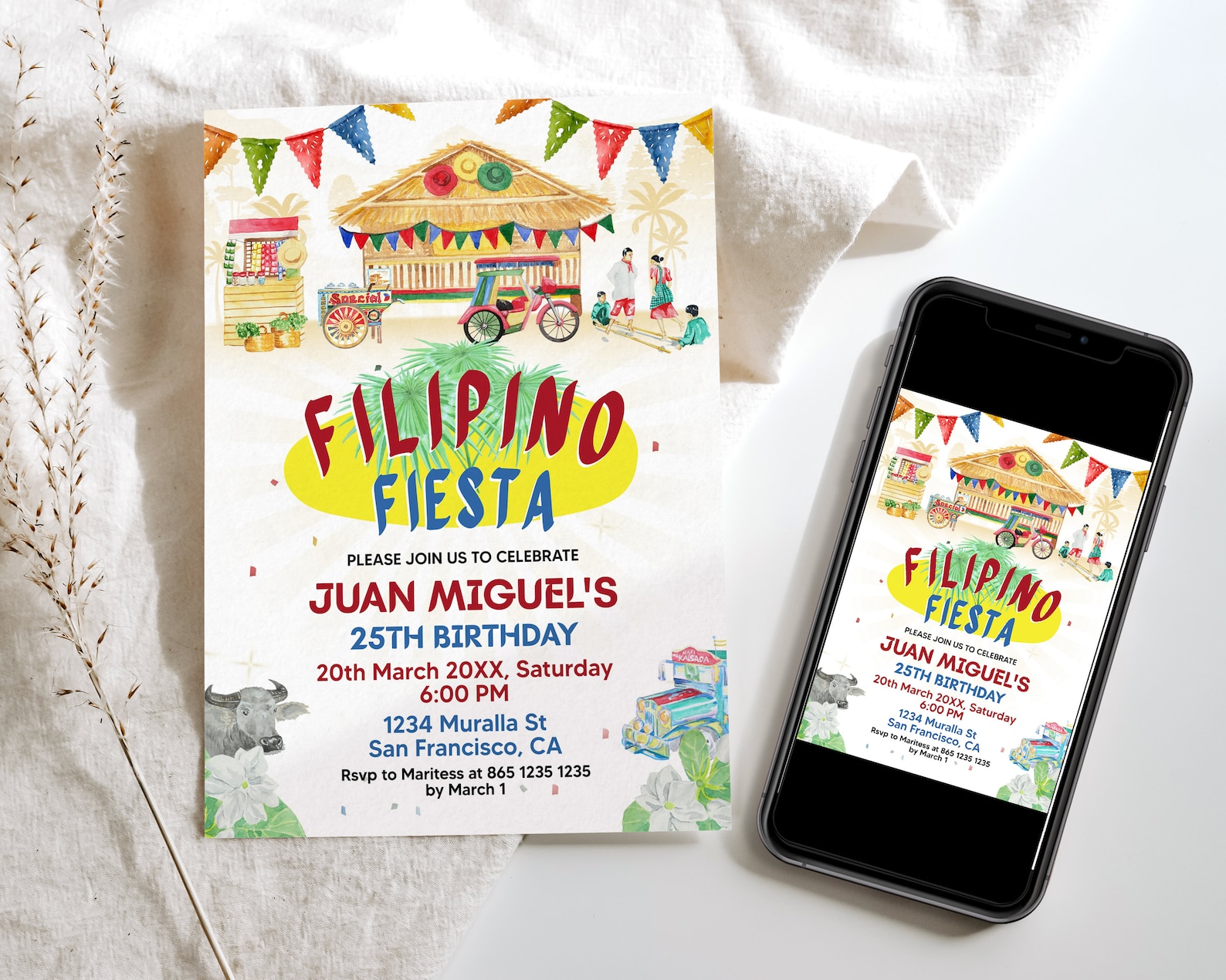Filipino Birthday Invitation, Filipino Fiesta, Filipino Buffet Invite ...