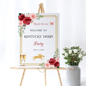 Kentucky Derby Day Welcome Sign Template, Run for the Roses, Red and ...