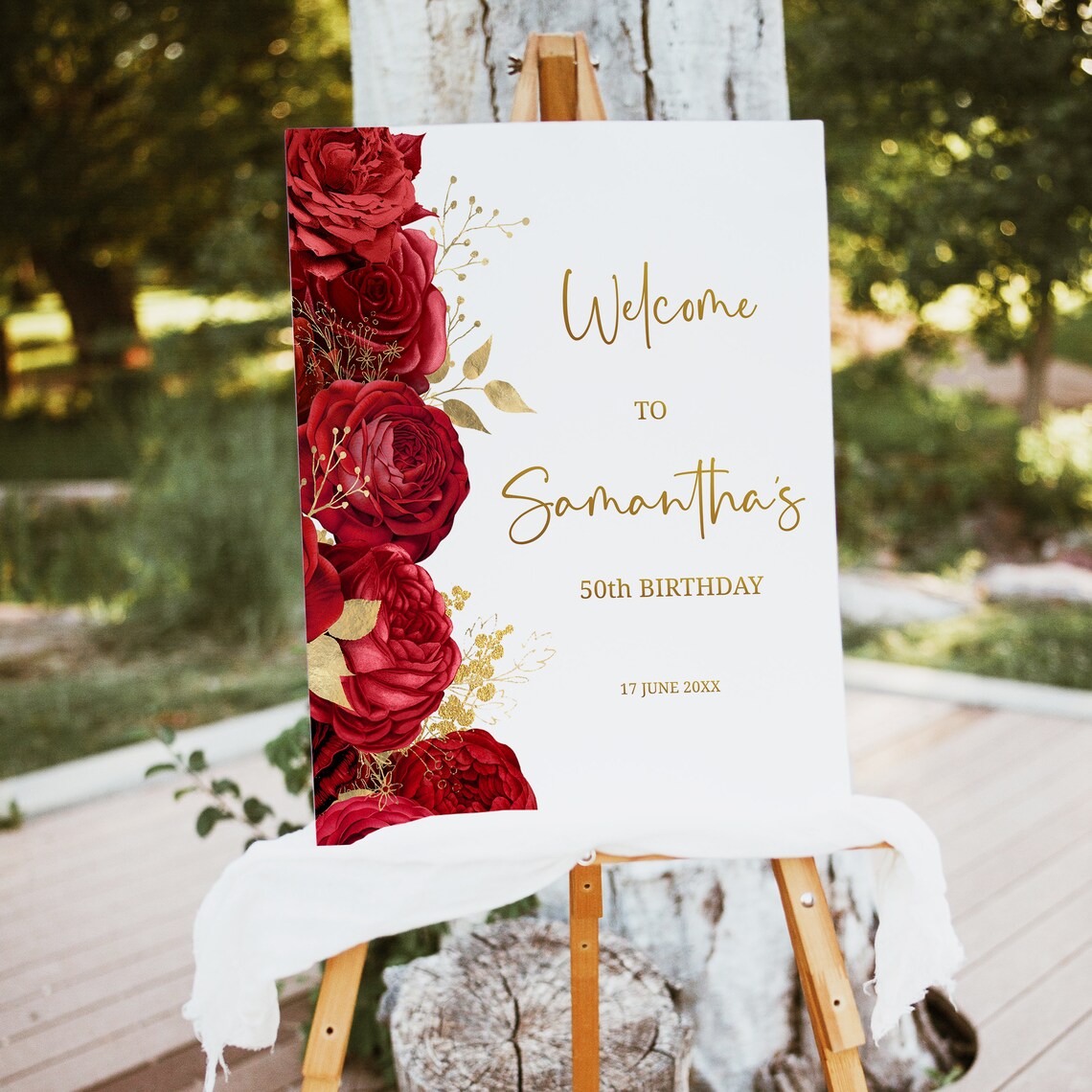 Red and Gold Floral Welcome Sign Birthday Welcome Poster - Etsy