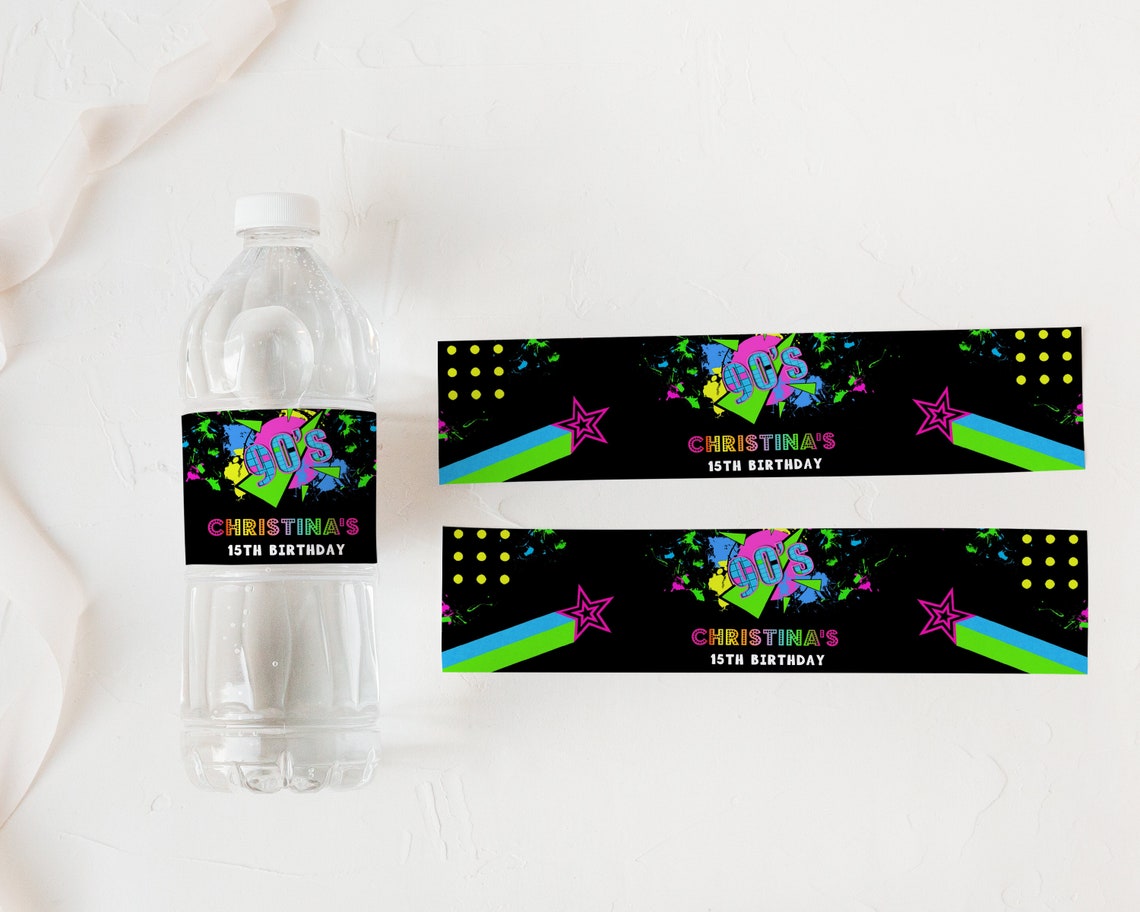 90s Water Bottle Label 90s Theme 90s Water Bottle Template - Etsy