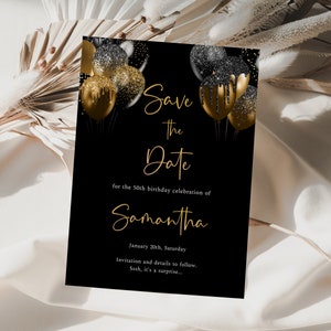 Black and Gold Save the Date Template, Save the Date for Adult ...