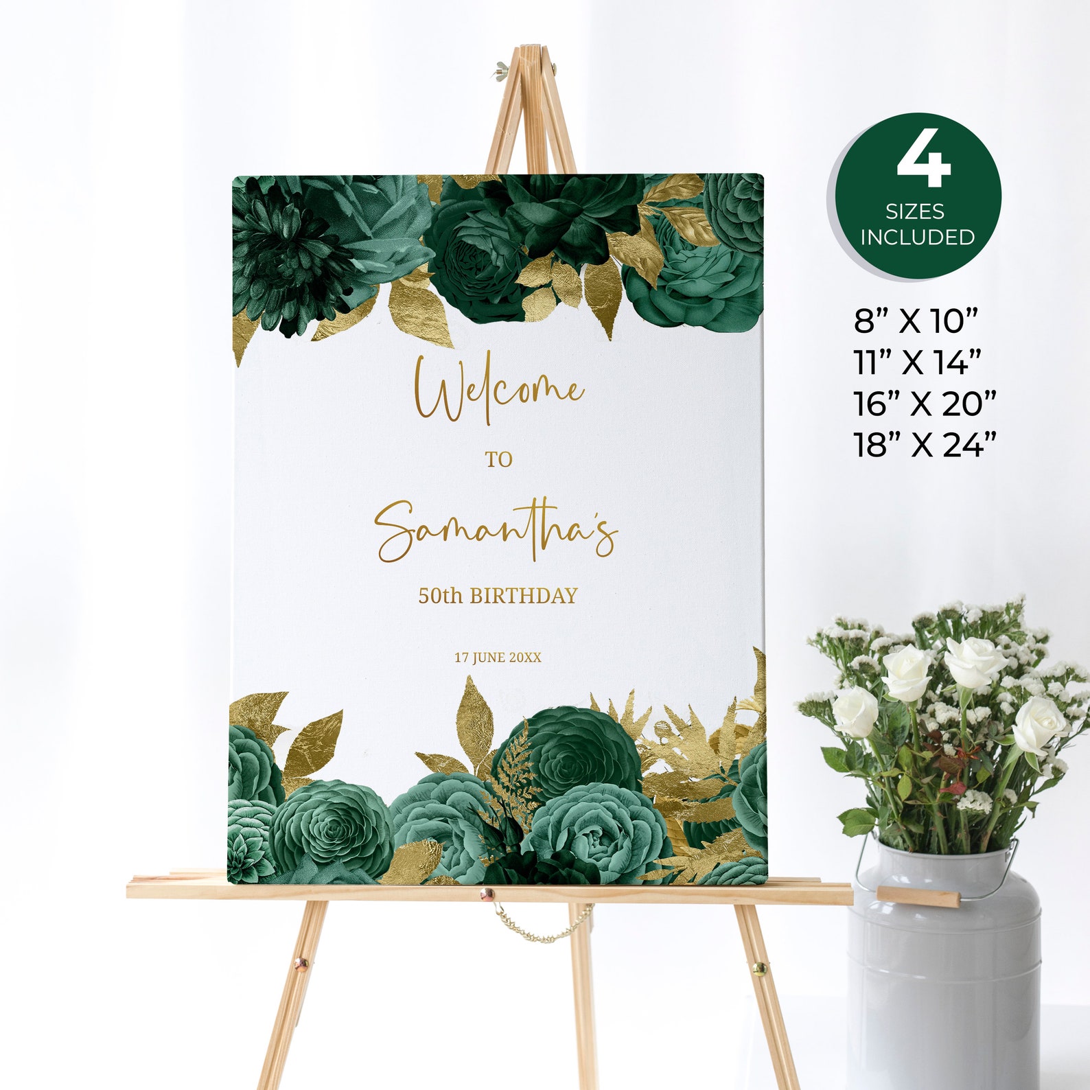 Emerald Green and Gold Floral Welcome Sign Birthday Welcome - Etsy
