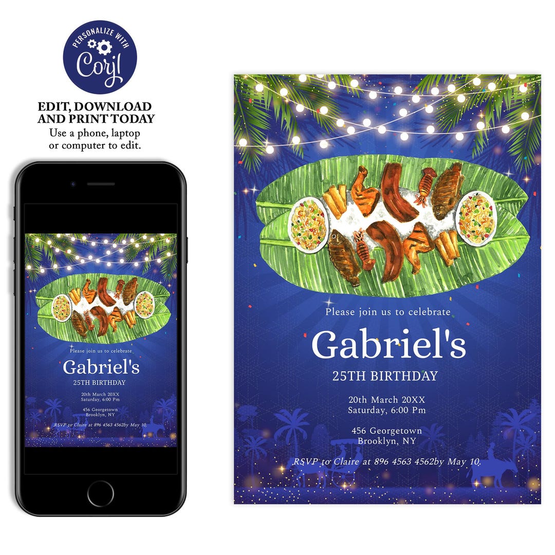 Filipino Birthday Invitation, Boodle Fight Invitation, Filipino Fiesta ...