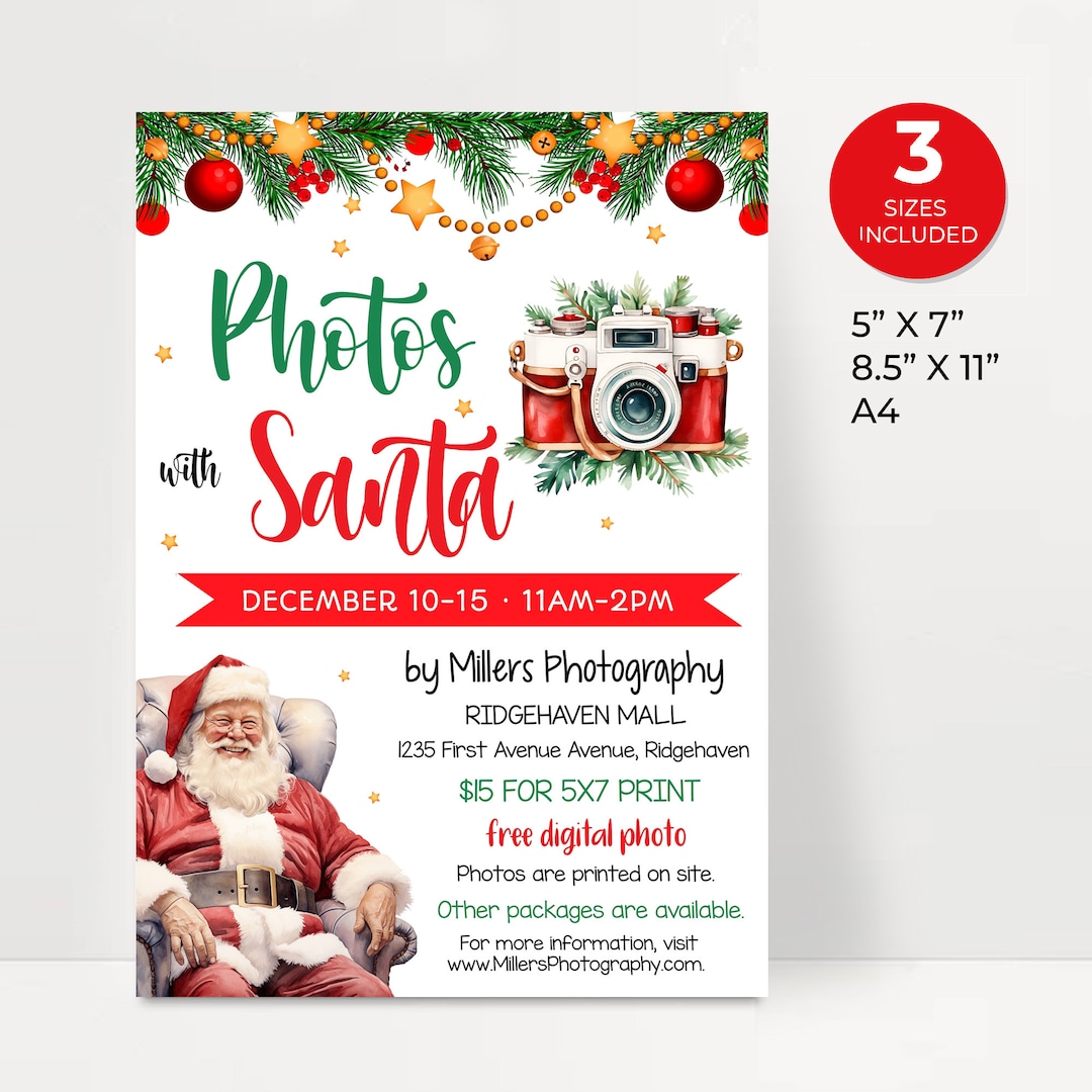 Photos With Santa Flyer, Christmas School Event Poster Printable ...