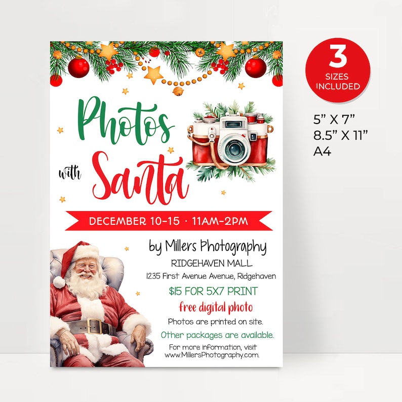 Photos With Santa Flyer, Christmas School Event Poster Printable ...