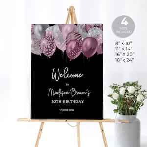 Mauve and Silver Balloons Welcome Sign, Dusty Pink Birthday Welcome ...