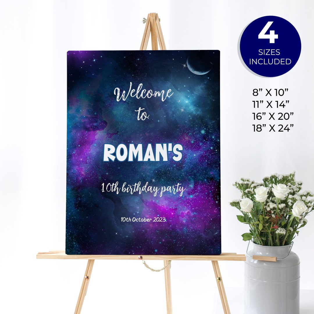 Galaxy Welcome Sign, Space Party Custom Sign, Cosmic Birthday Sign ...