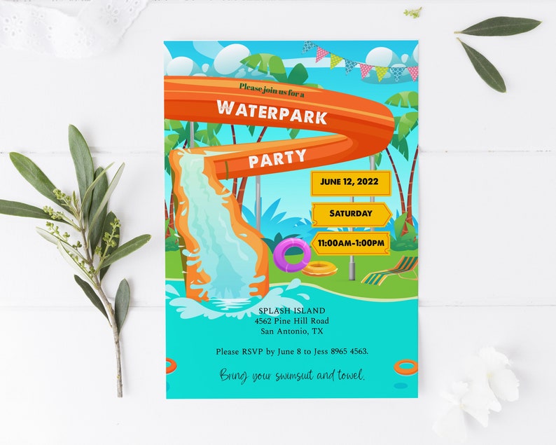 Waterpark Party Invitation Waterpark Birthday Invite Pool - Etsy