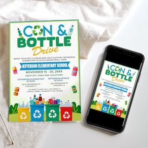Can and Bottle Drive Fundraiser Flyer, Printable PTA PTO, School Church ...