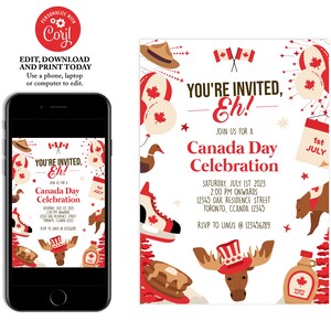 Editable Canada Day Celebration Invitation, Canada Day Party Invite ...
