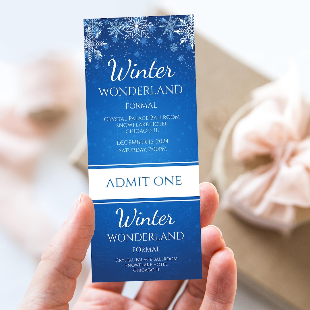 Editable Winter Formal Dance Ticket Invitation, Winter Wonderland ...